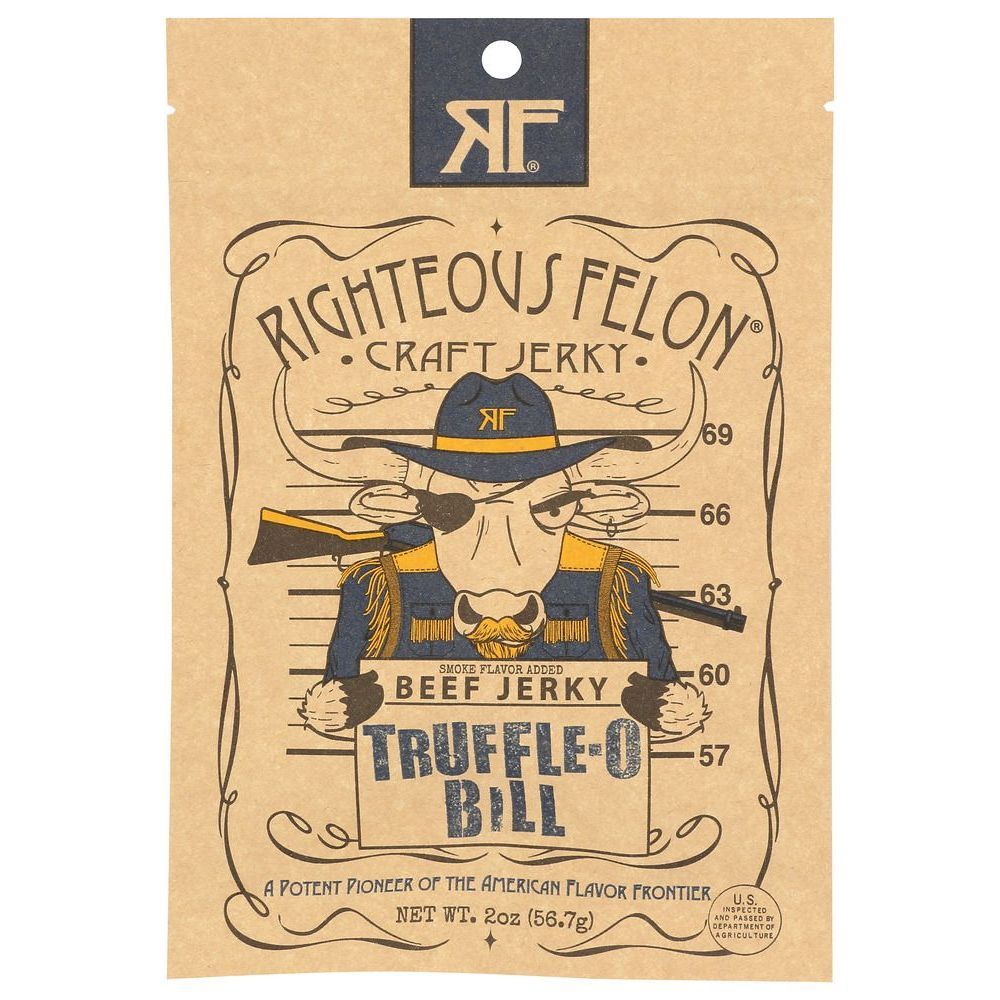 Righteous Felon Truffle-O Bill Beef Jerky, 2 Ounce -- 8 per case