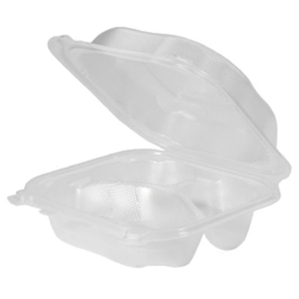 Genpak Polypropylene Clear Medium 7.5 x 7.5 inch Hinged 3 Compartment ...