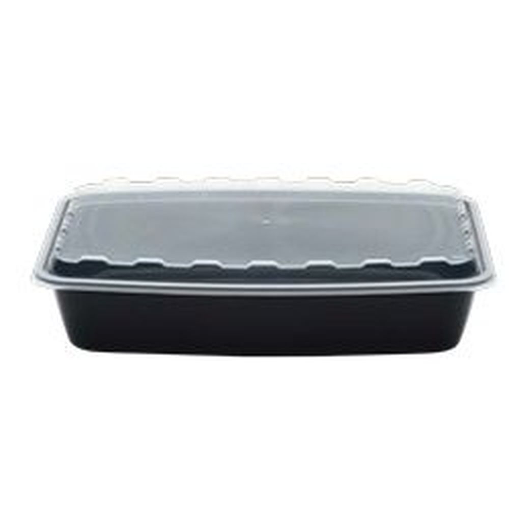 Cubeware 84 Ounce Rectangular Black Container with Clear Lid, 100 count