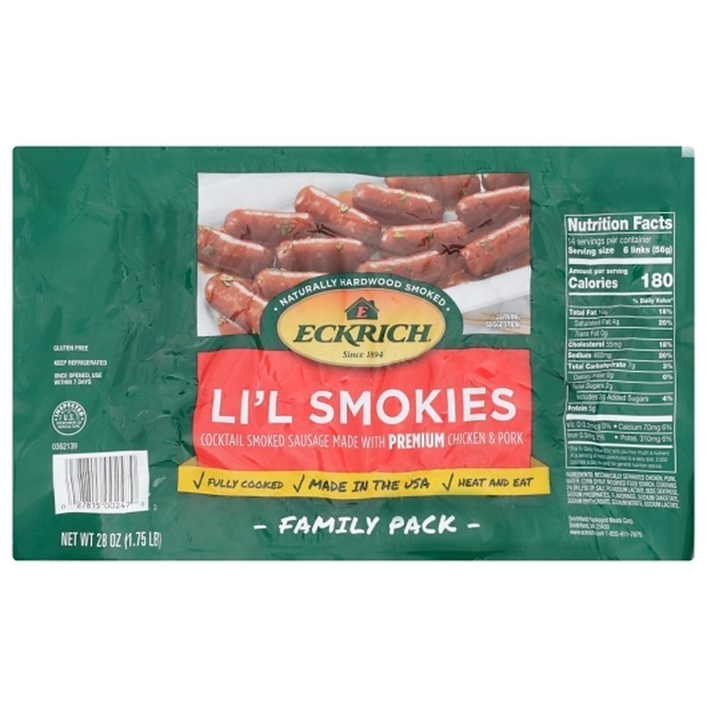 Eckrich Lil Smokies Smoked Cocktail Sausage - Family Pack, 1.75 Pound ...