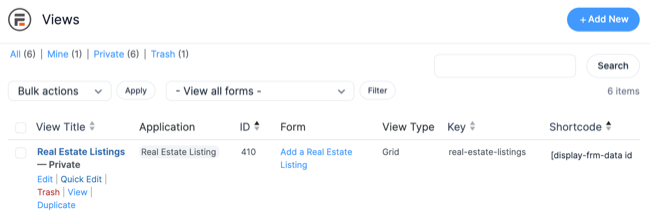 Manage Views - Formidable Forms