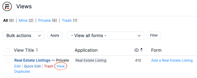 Manage Views - Formidable Forms