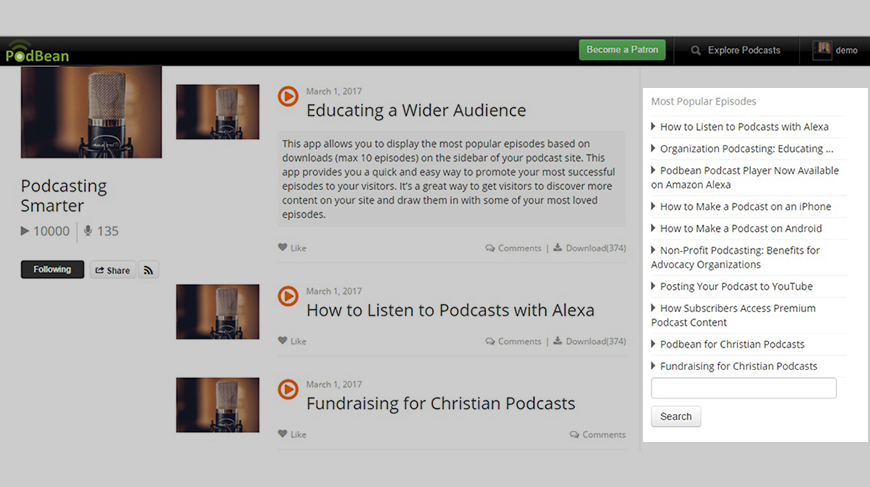 Podcast plugin - Most Popular Episodes Widget | Podbean
