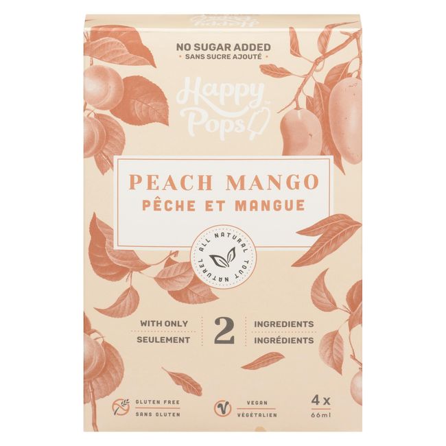 Happy Pops All Natural 66 Milliliter Peach Mango Ice Pops| 4 Count