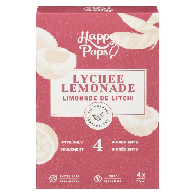 Happy Pops All Natural 66 Milliliter Lychee Lemonade Ice Pops| 4 Count