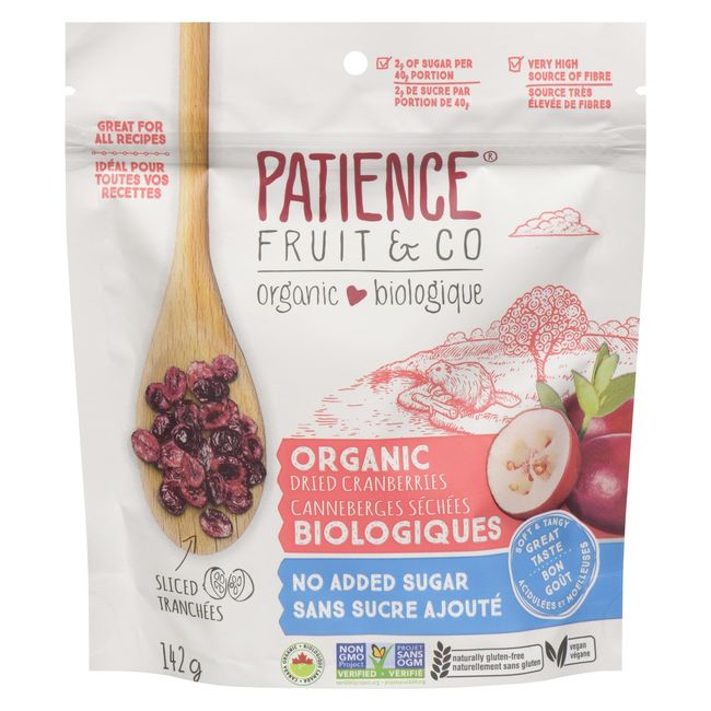 Patience Fruit & Co Organic No Added Sugar Sliced Cranberries| 142 Gram