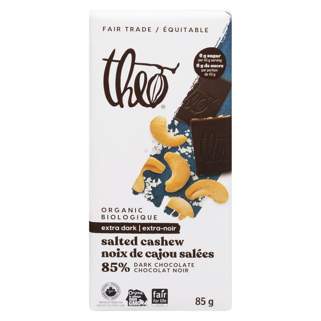 Salted Cashew 85 Percent Dark Chocolate Bar, 85 Gram ...