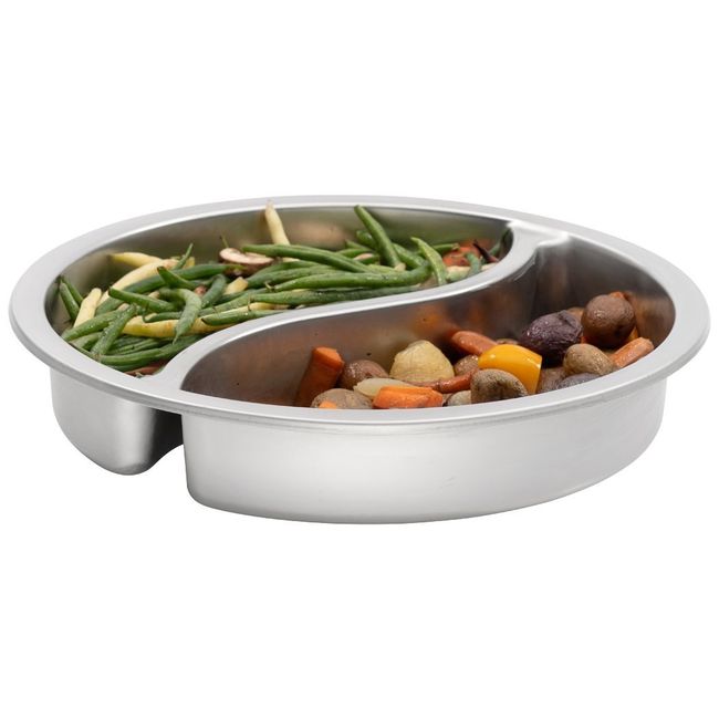 Stainless Steel Ying Yang Round Divided Food Pan, 5.5 Quart Capacity ...