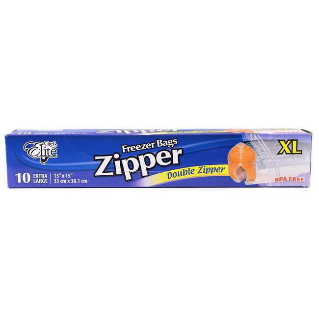 Chef Elite Xtra Large Double Zipper Freezer Bag| 10 Count