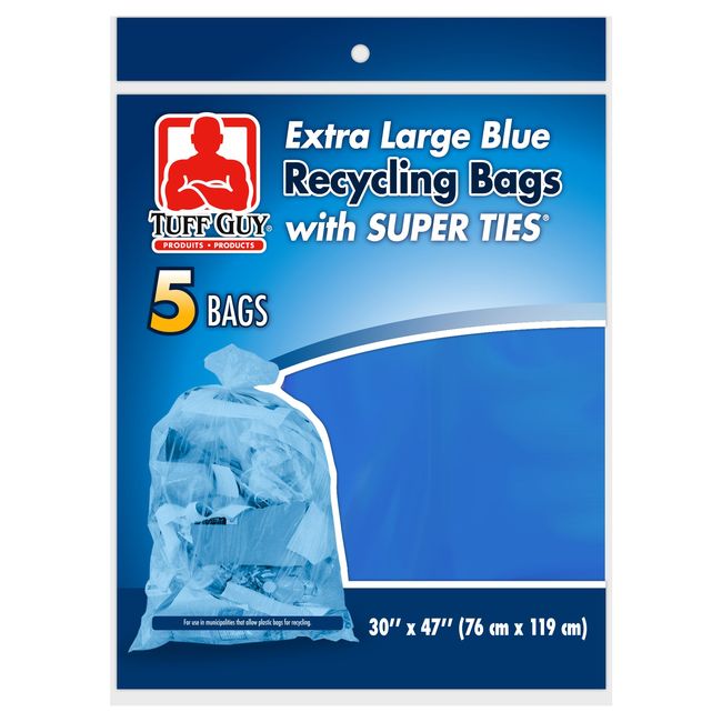 Tuff Guy Extra Large Blue Recycling Bag With Super Ties| 5 Count