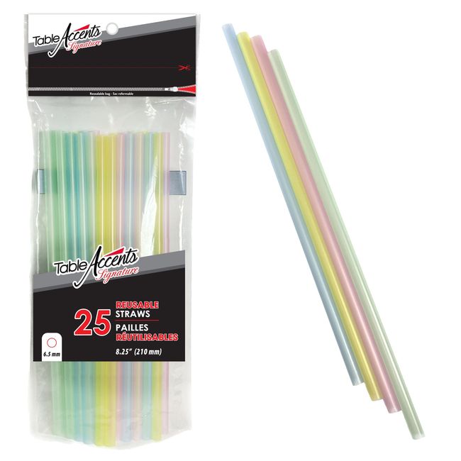 Signature Assorted Colours Reusable Polypropylene Straw, 25 count ...