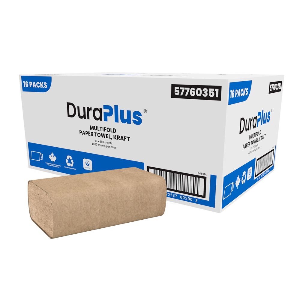 DuraPlus® Multi Fold Hand Towel, Kraft, 1 Ply, 16 Packs/Case, 250 ...