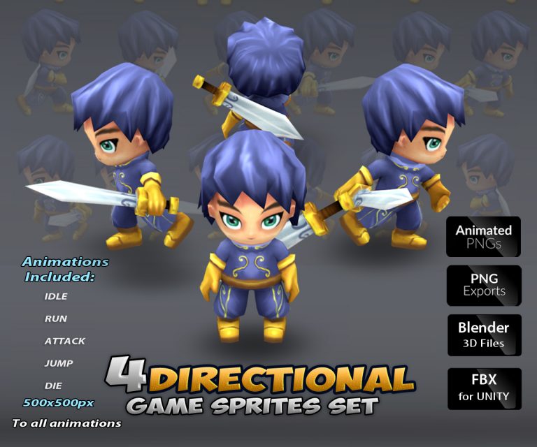 Four directional top down Character Sprite | Game Art Partners
