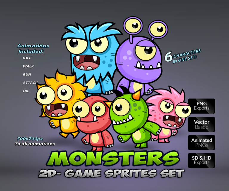 Monsters 2D Game Character_Sprite Sheets Featured Image | Game Art Partners