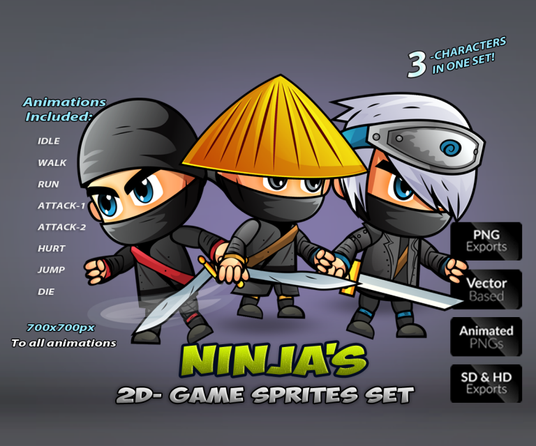 Ninja 2D Game Character Sprite Sheets | Game Art Partners