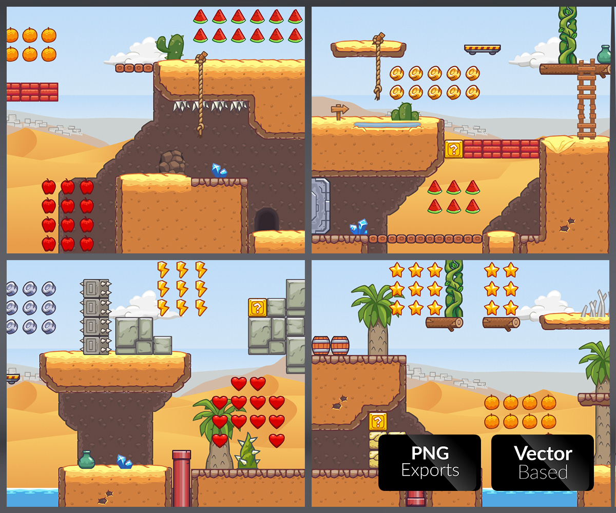 Seamless Desert Area Platformer Tileset CartoonSmart