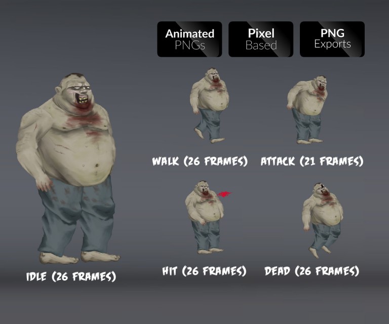 Fat Zombie royalty free game art character | Game Art Partners
