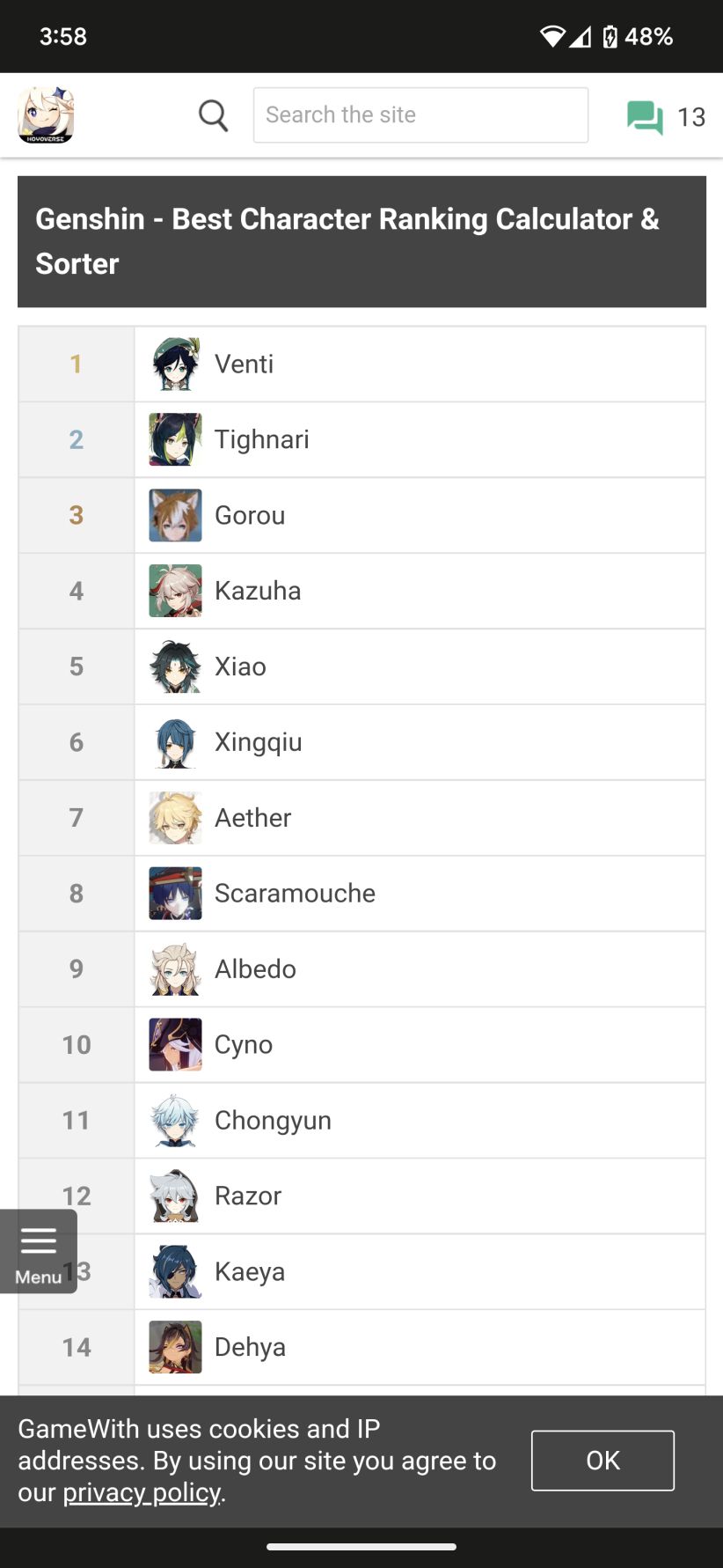 Genshin | Best Character Ranking Calculator | All Character Sorter ...
