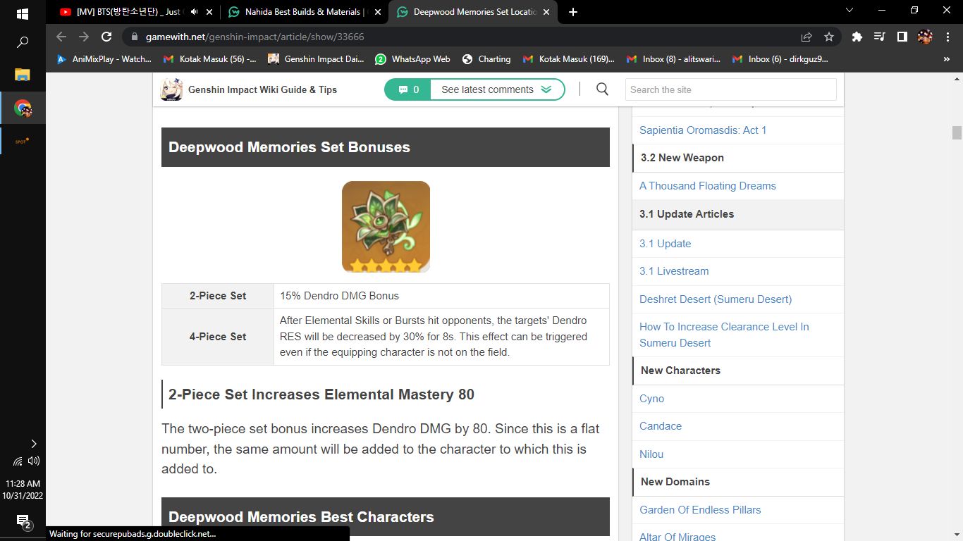 Genshin Impact | Deepwood Memories Set Best Characters & Artifact Guide ...