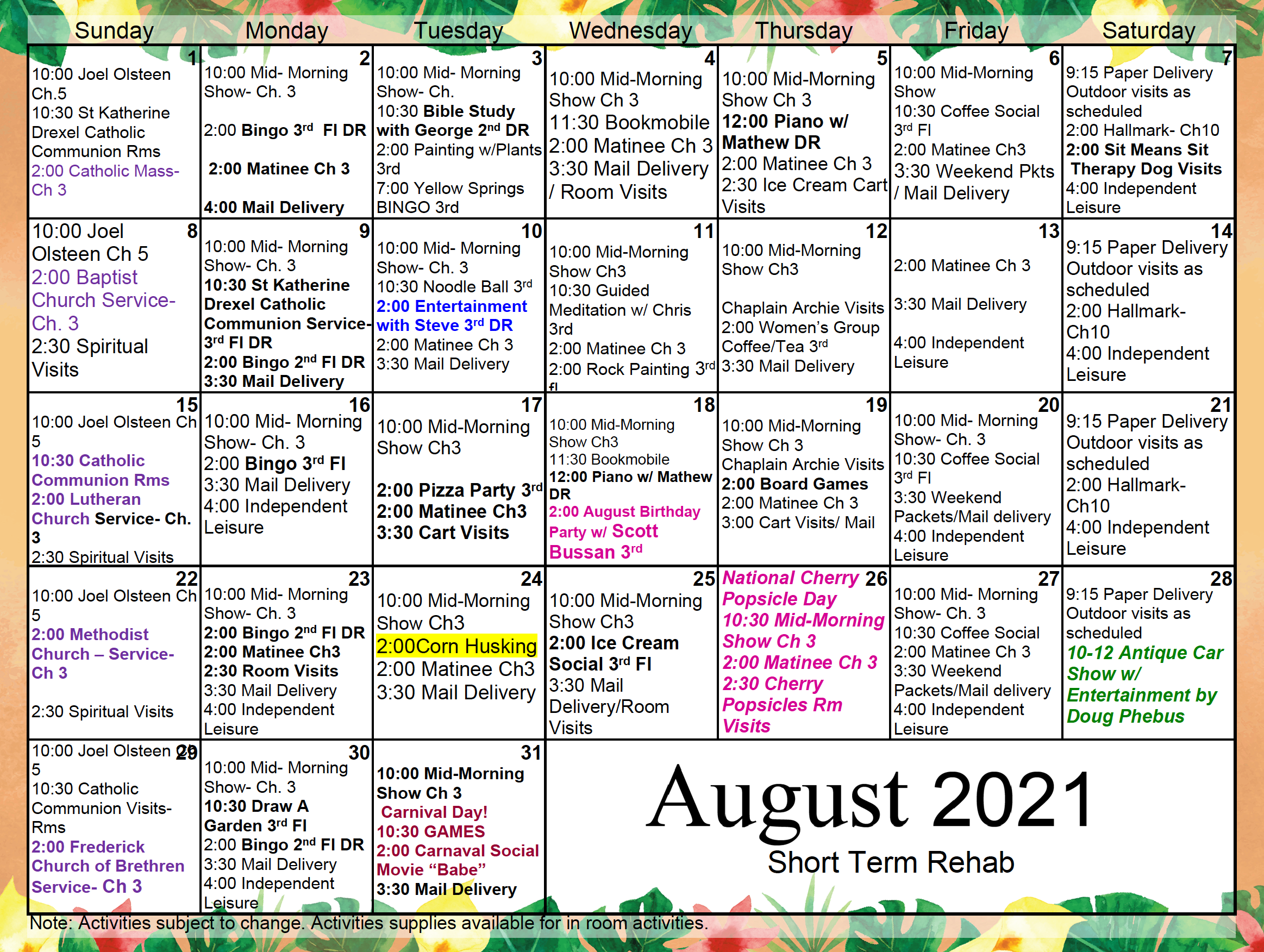 Activity Calendars - Citizens Care and Rehabilitation Center of Frederick
