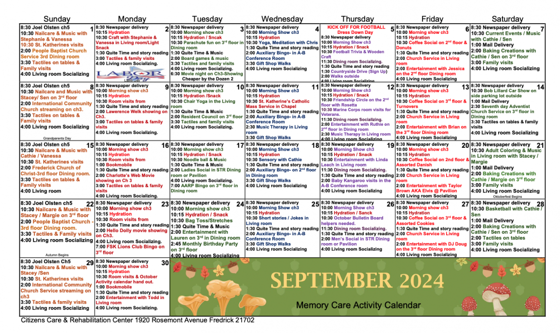 Activity Calendars - Citizens Care and Rehabilitation Center of Frederick