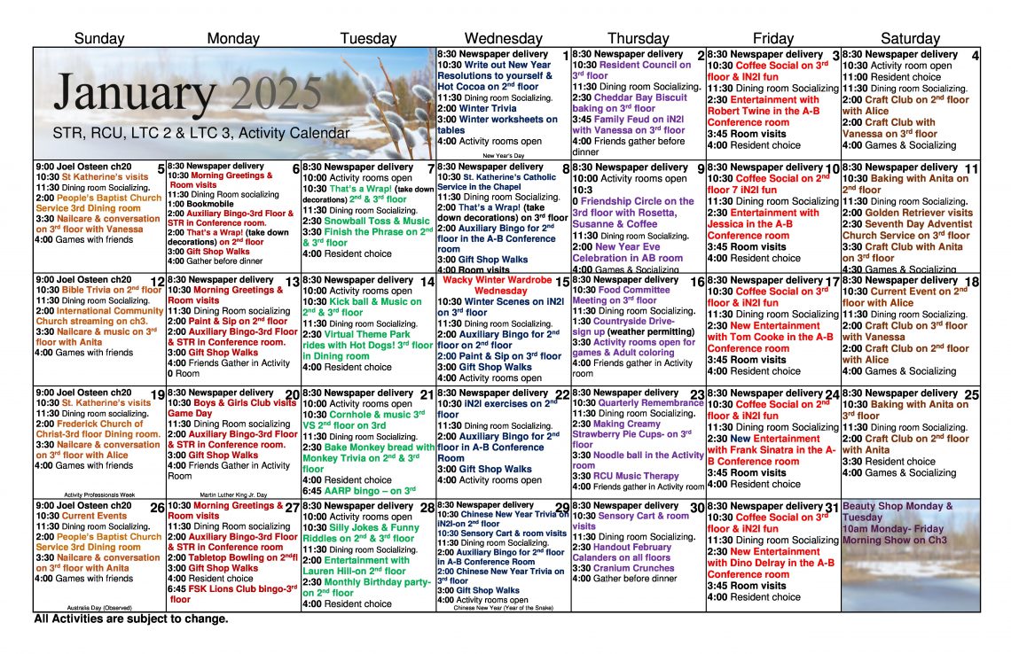 Activity Calendars - Citizens Care and Rehabilitation Center of Frederick