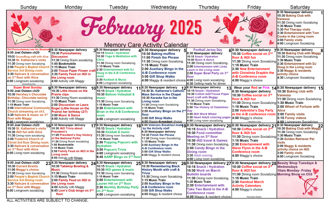 Activity Calendars - Citizens Care and Rehabilitation Center of Frederick