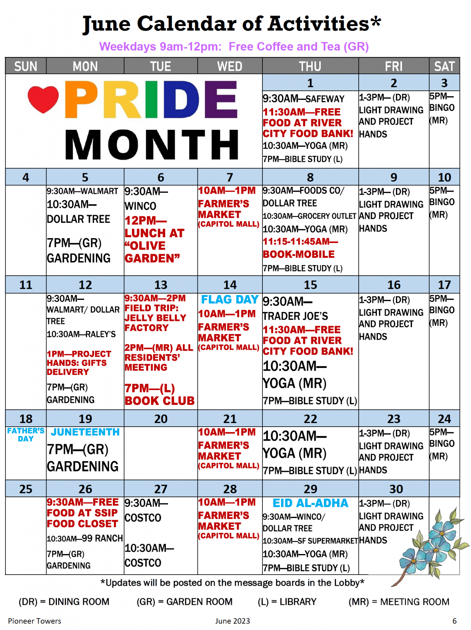 Activity Calendar - Pioneer Towers