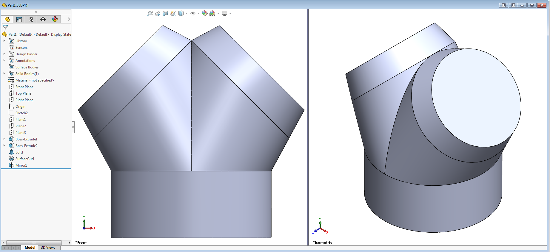 How to model a reducing wye pipe joint in solidworks? | GrabCAD Questions