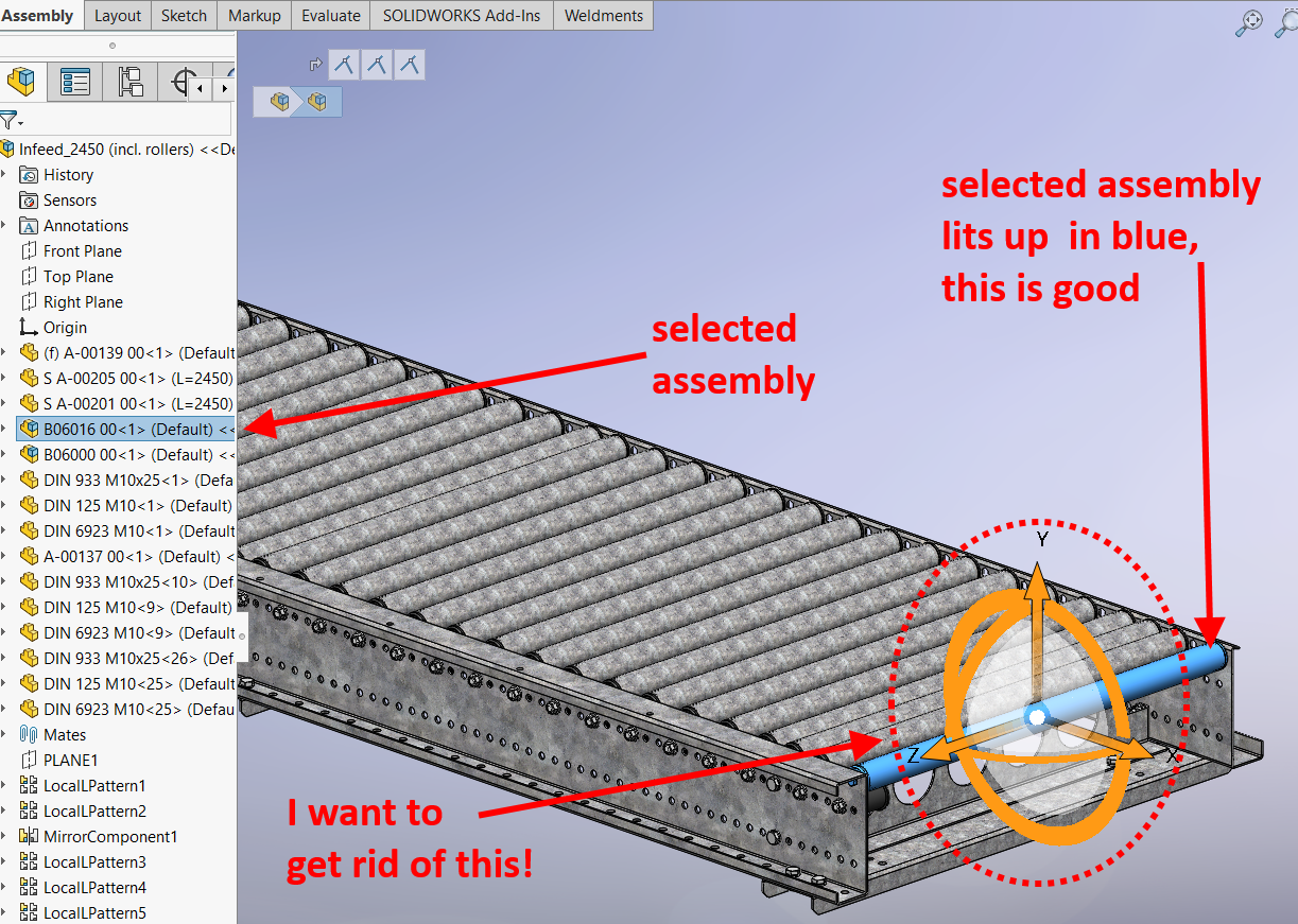 How do I get rid of projected XYZ box on a selected part or assembly ...