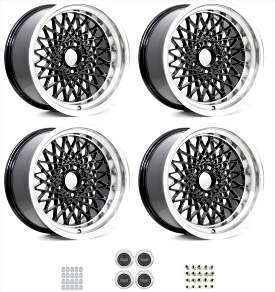 GTA Black Mesh Wheel Kit with Silver Caps with Black Inse...