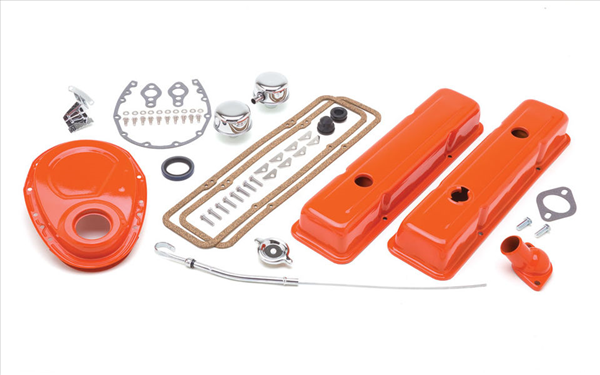 1958-1986 SBC 283-350 engine kit with PCV, Chevy Orange p...