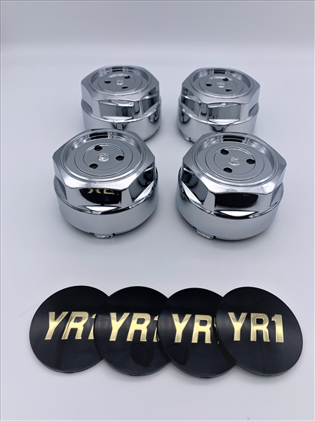 Set of 4 Chrome Wheel Center Caps with Gold YR1 inserts
