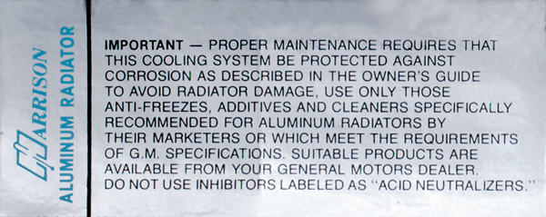 Corvette Cooling System Decals