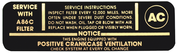 1967-87 Chevy GMC Truck Air Cleaner Service Decal 1967 Ch...
