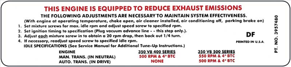 1967-87 Chevy GMC Truck Emission Decal 1969 350 A/T Or M...