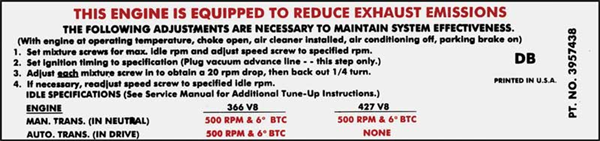 1967-87 Chevy GMC Truck Emission Decal 1969 366 A/T Or M...