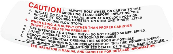 1970-1974 E-Body Goodyear Space Saver Tire Decal.