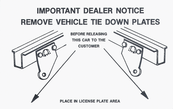 1964-73 Mustang 1965 1973 Rear Gravel Pan Tie Down Decal