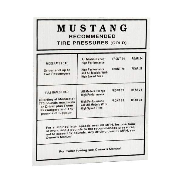 1964-73 Mustang 1965 Glove Box Tire Pressure Decal