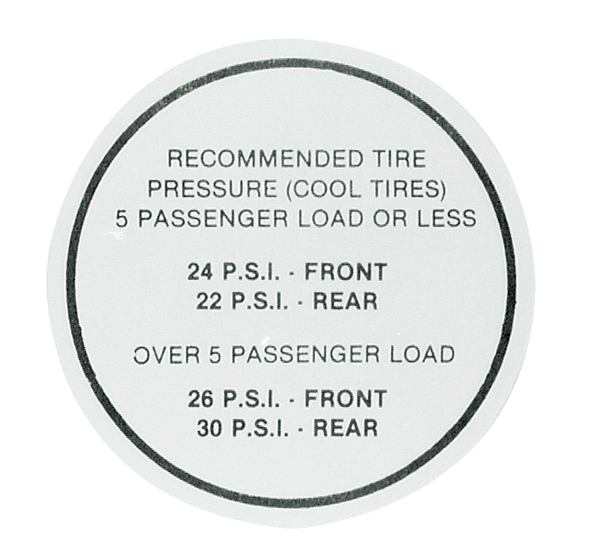 1964-72 GTO 1965 Gto Tire Pressure Decal
