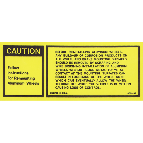 1967-81 Firebird 1977 1981 Aluminum Wheel Warning Decal