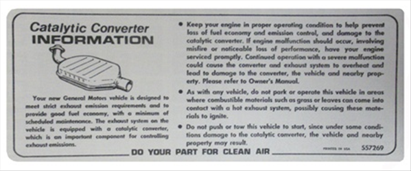 1977-1981 Firebird Catalytic Converter Sun Visor Decal.