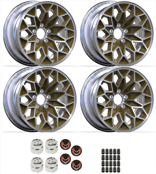 17x9" Cast Aluminum Silver Bandit Snowflake Wheel Kit.