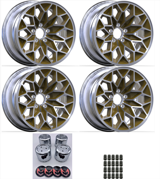 17x9" Cast Aluminum Silver Bandit Snowflake Wheel Kit.