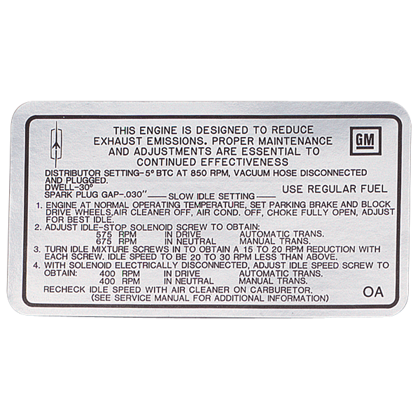 1964-72 Cutlass 442 Emissions Decal
