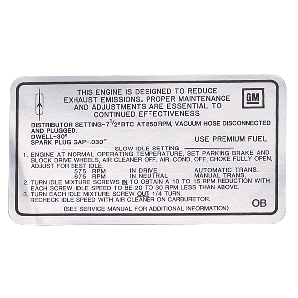 1964-72 Cutlass 442 Emissions Decal