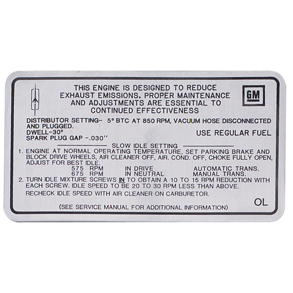 1964-72 Cutlass 442 Emissions Decal