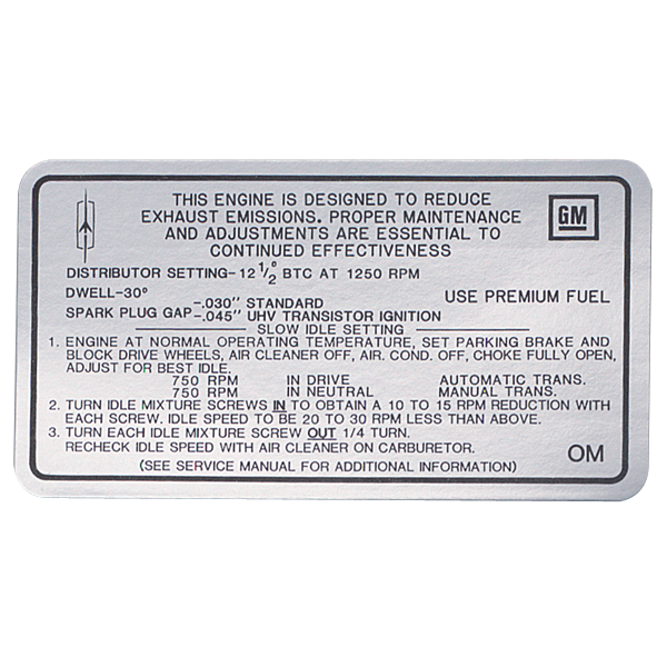 1964-72 Cutlass 442 Emissions Decal