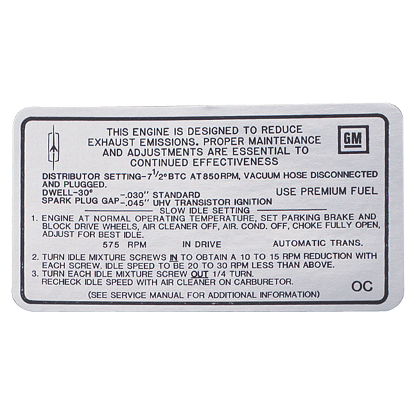 1964-72 Cutlass 442 Emissions Decal